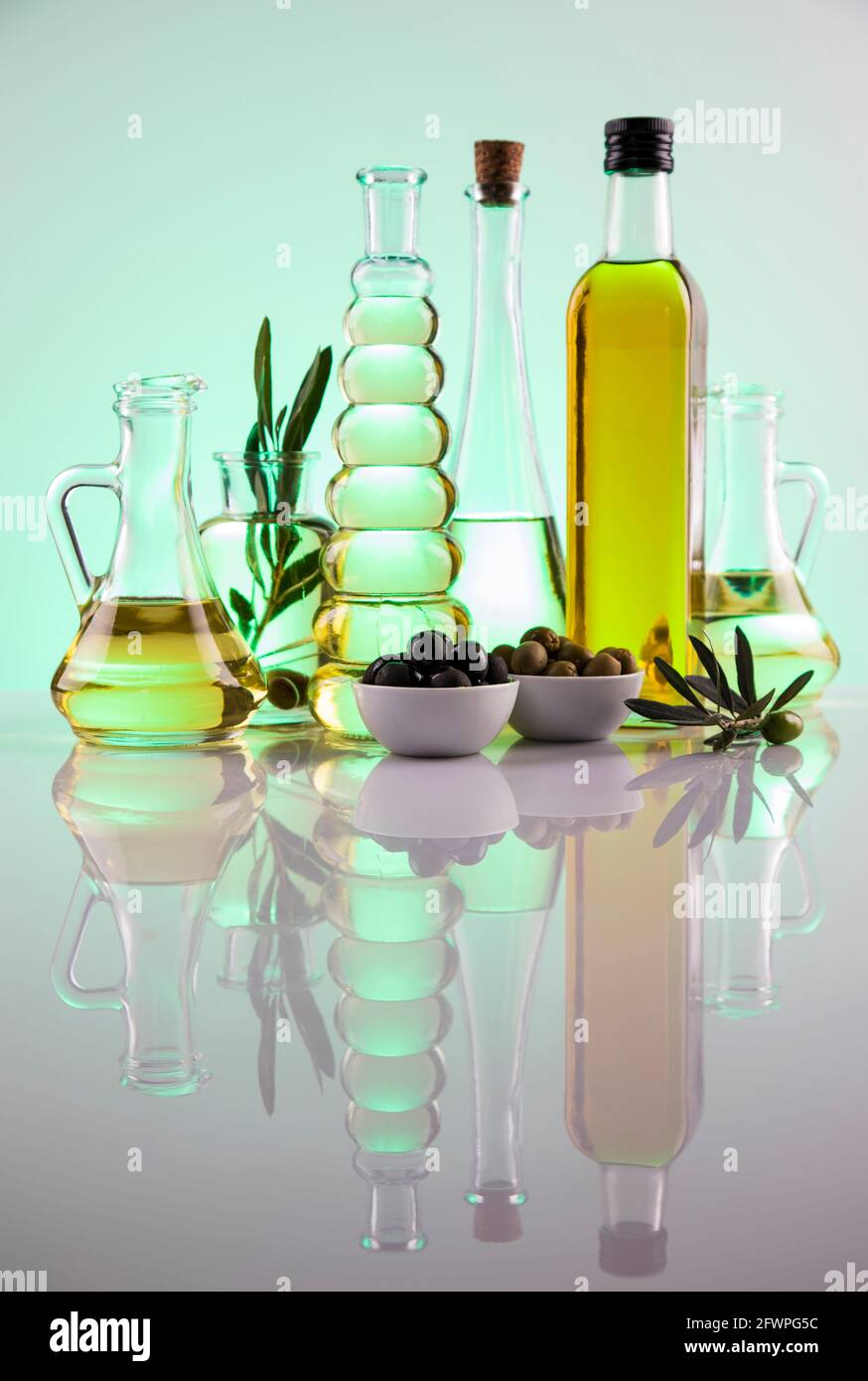 Extra virgin olive, oil products Stock Photo - Alamy