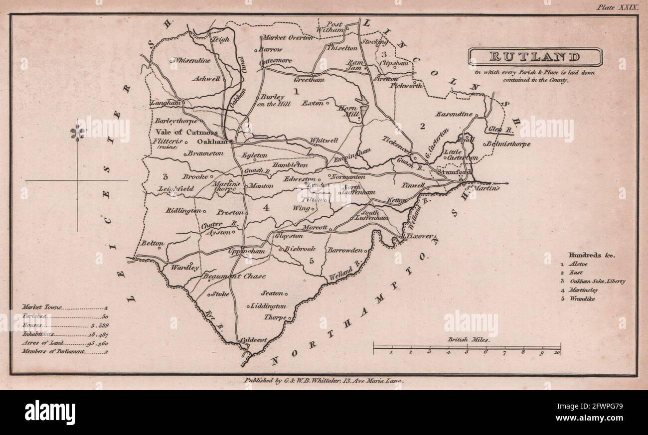 Rutland antique copperplate county map by Benjamin Pitts Capper 1825 ...