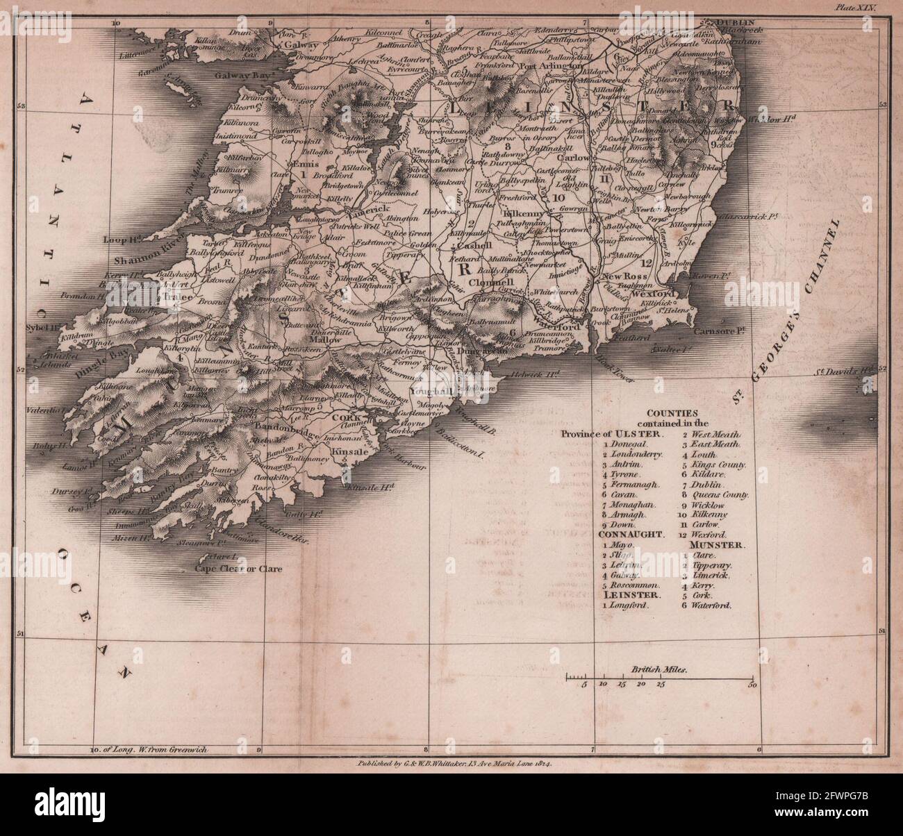 Southern Ireland antique copperplate map by Benjamin Pitts Capper 1825 ...