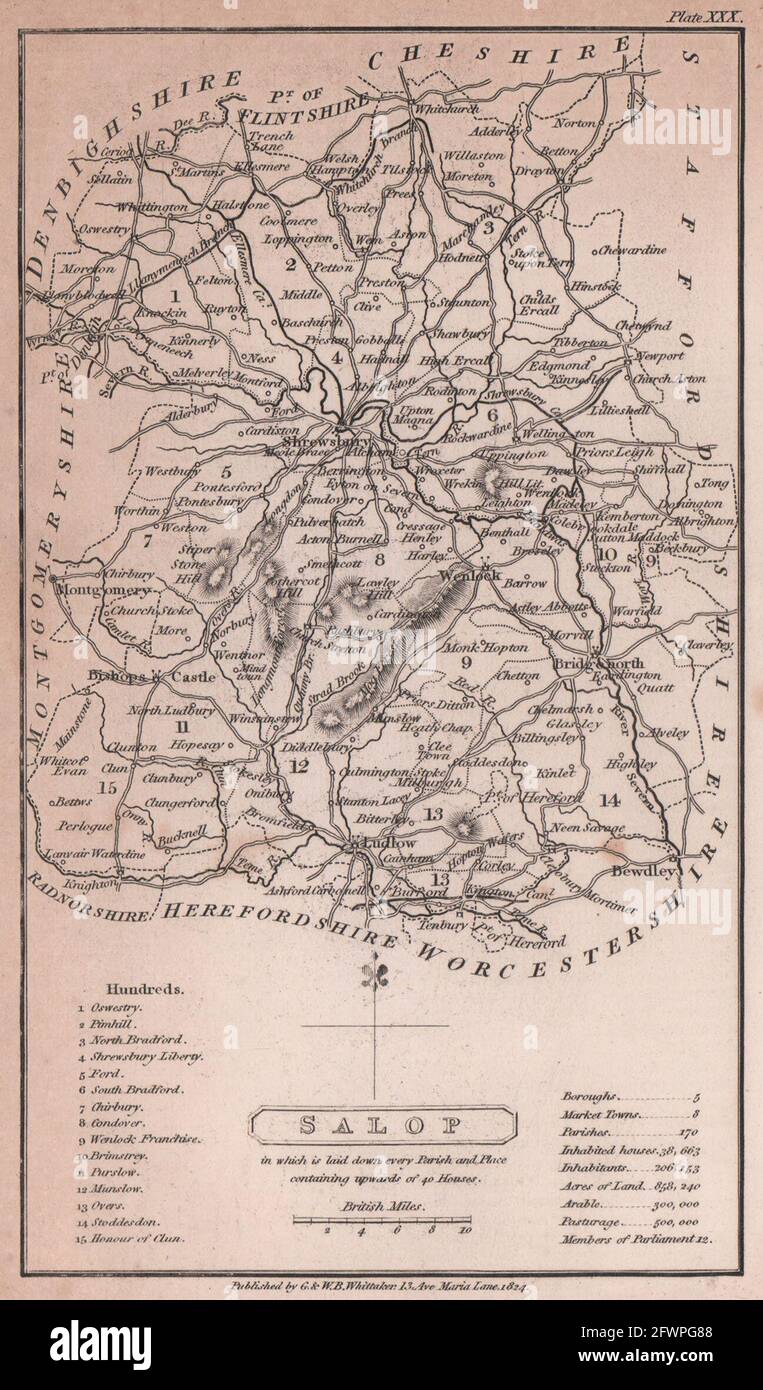 Salop antique copperplate county map by Benjamin Pitts Capper ...