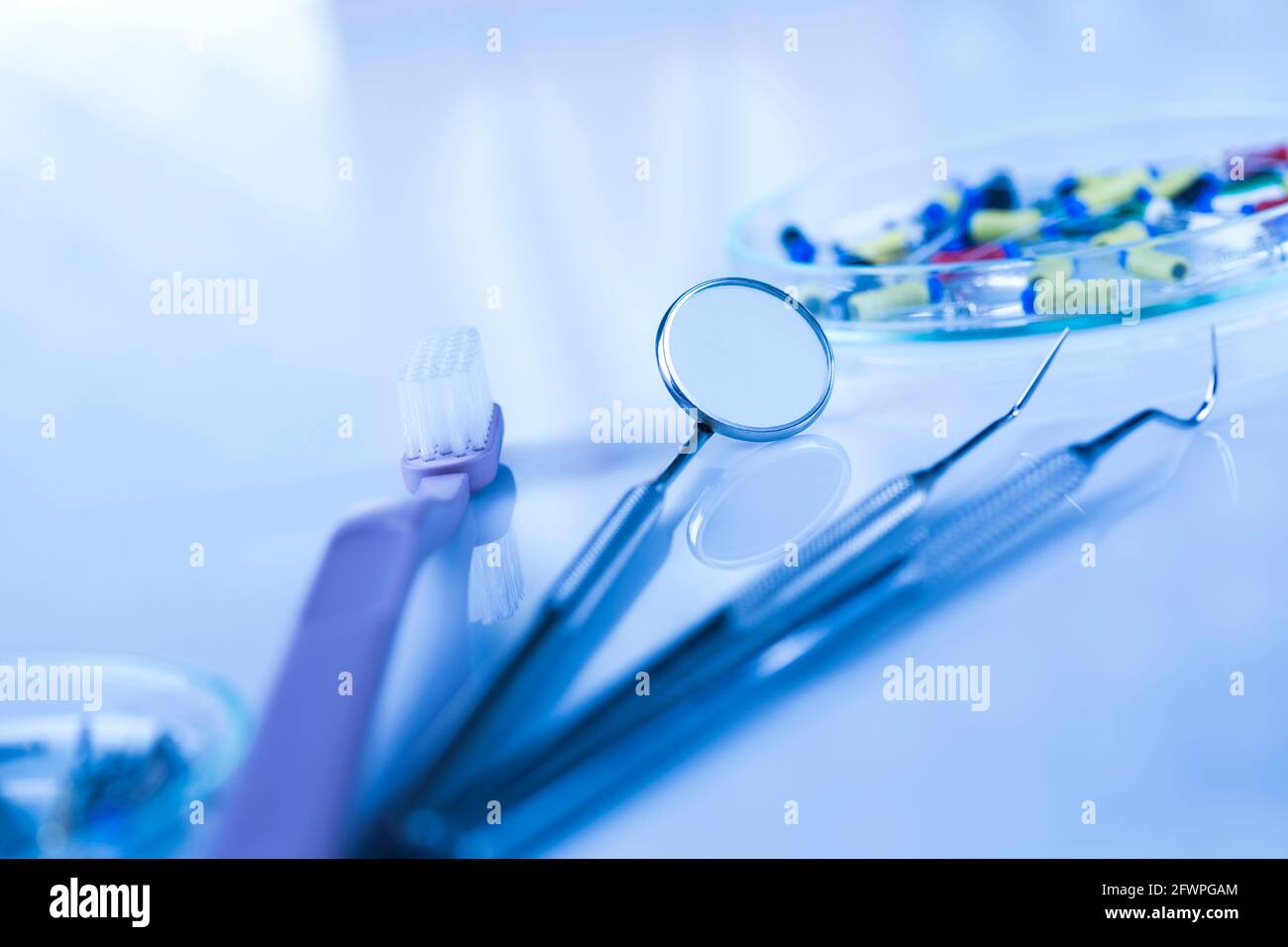 Set of metal medical equipment tools for teeth dental Stock Photo - Alamy