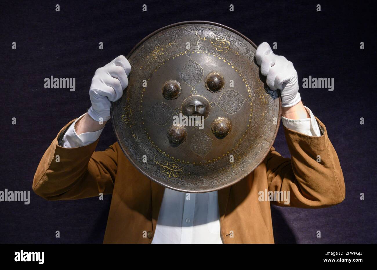 Persian steel kulah khud and associated dhal hi-res stock photography ...