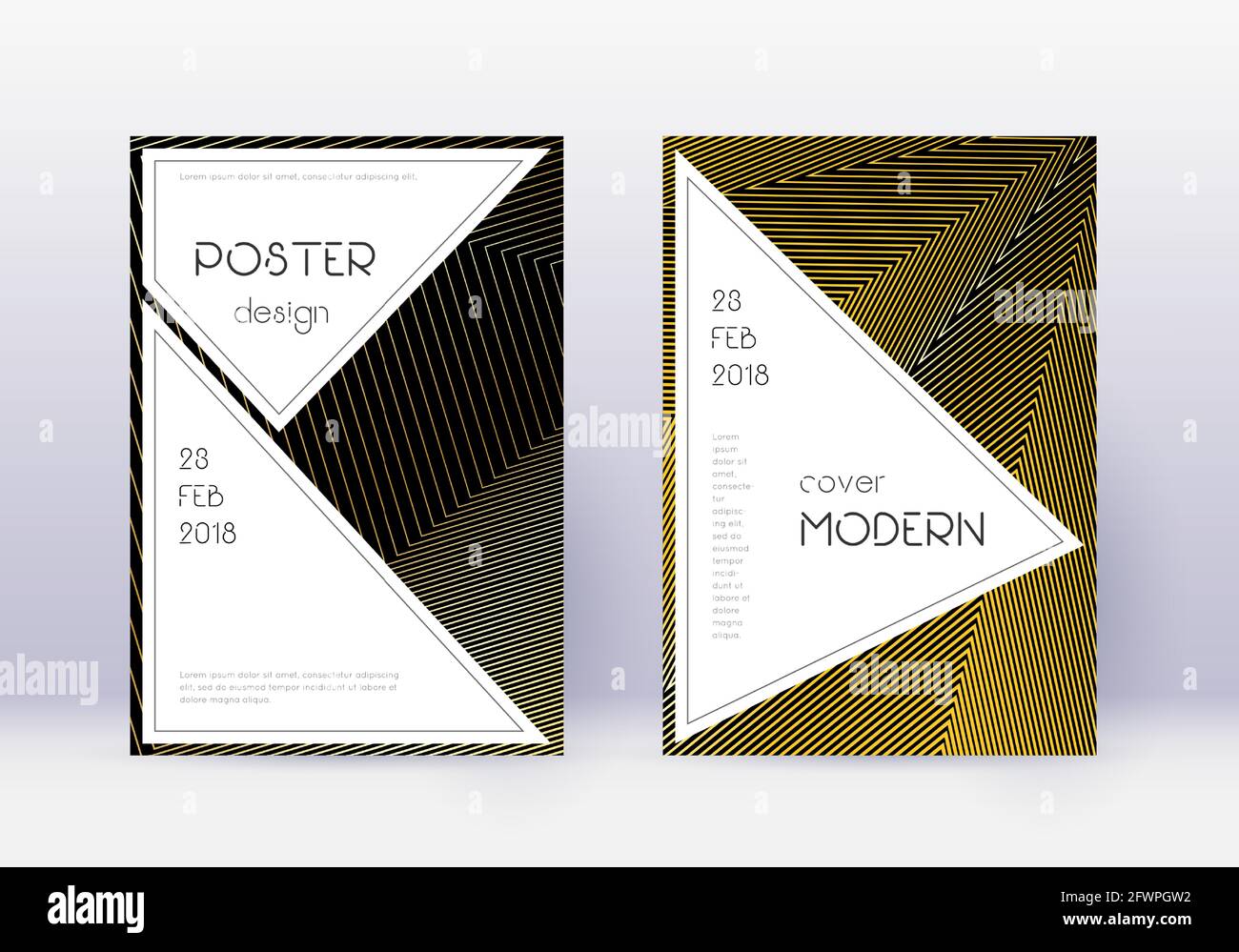 Stylish cover design template set. Gold abstract lines on black ...