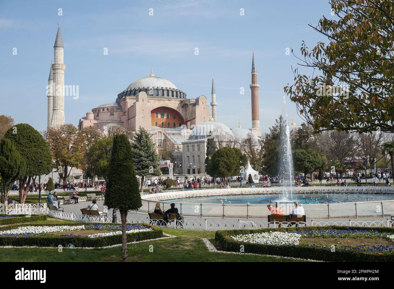 Hagia Sophia with fountain and park. Religious landmark in the heart of ...