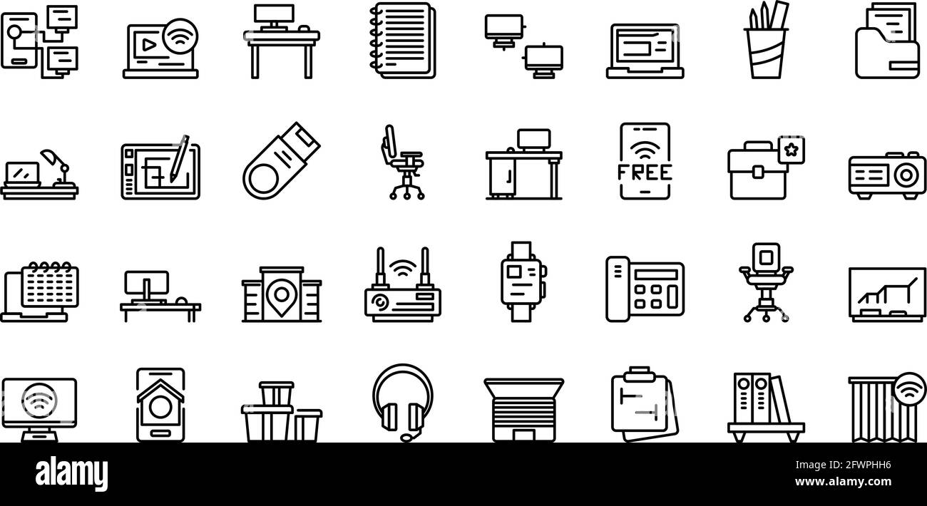 Smart office space icons set. Outline set of smart office space vector ... Smart office space icons set. Outline set of smart office space vector ...