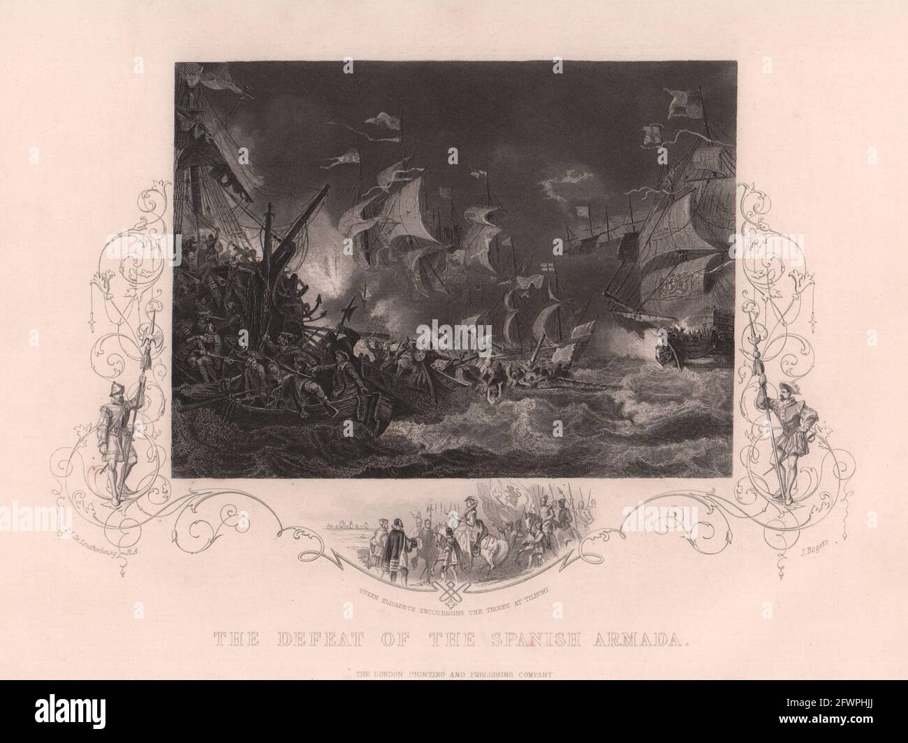 The defeat of the Spanish Armada 1588. Spain. TALLIS c1855 old antique ...