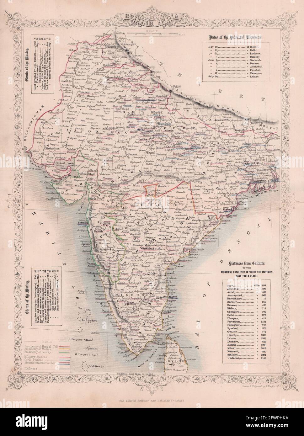 BRITISH INDIA. shows proposed Railways & military bases. RAPKIN/TALLIS ...