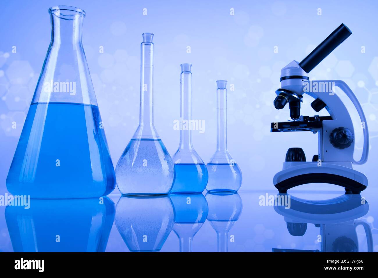 Development, Scientific glassware for chemical experiment Stock Photo ...