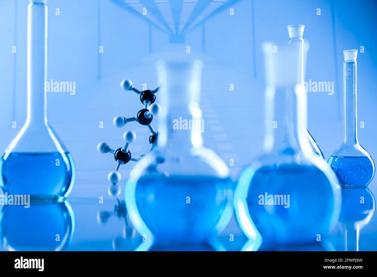 Development, Scientific glassware for chemical experiment Stock Photo ...