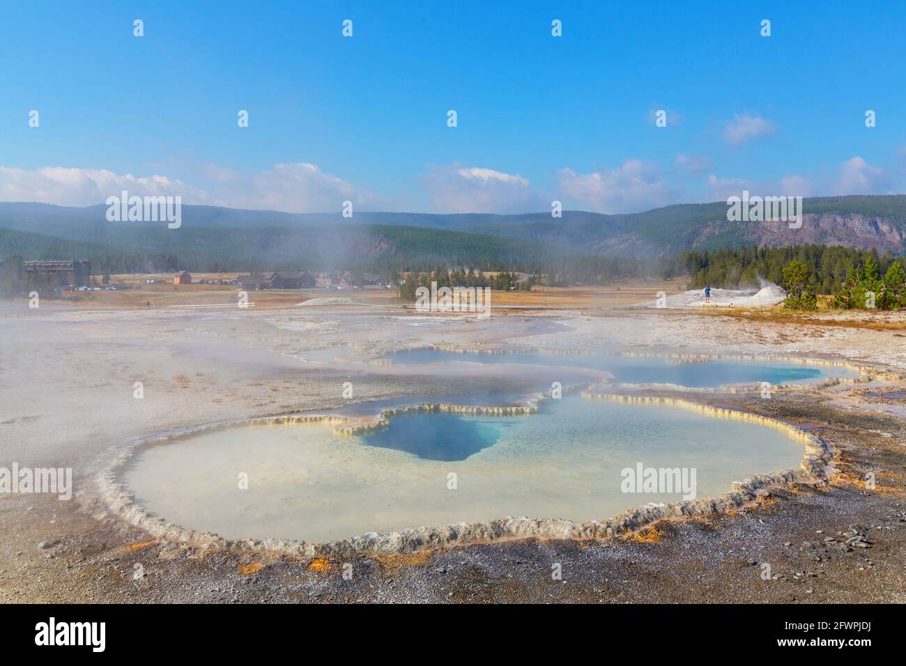 Inspiring natural background. Pools and geysers fields in Yellowstone ...