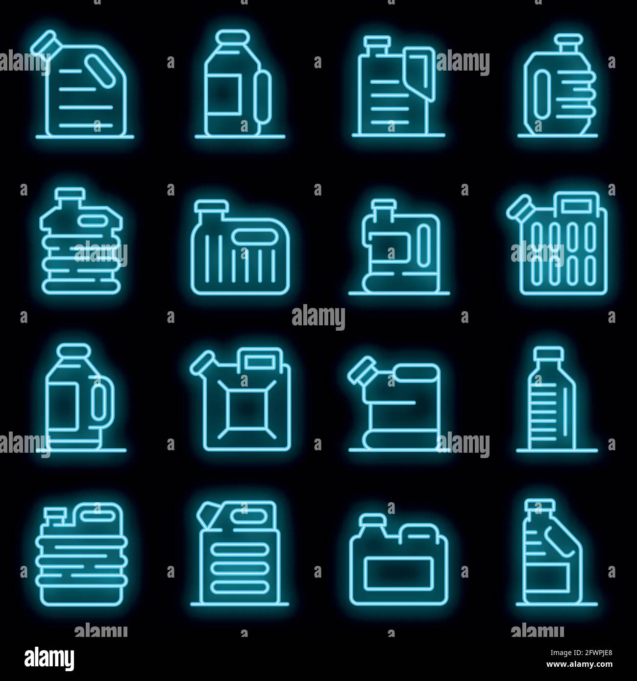 Canister icons set. Outline set of canister vector icons neon color on ...