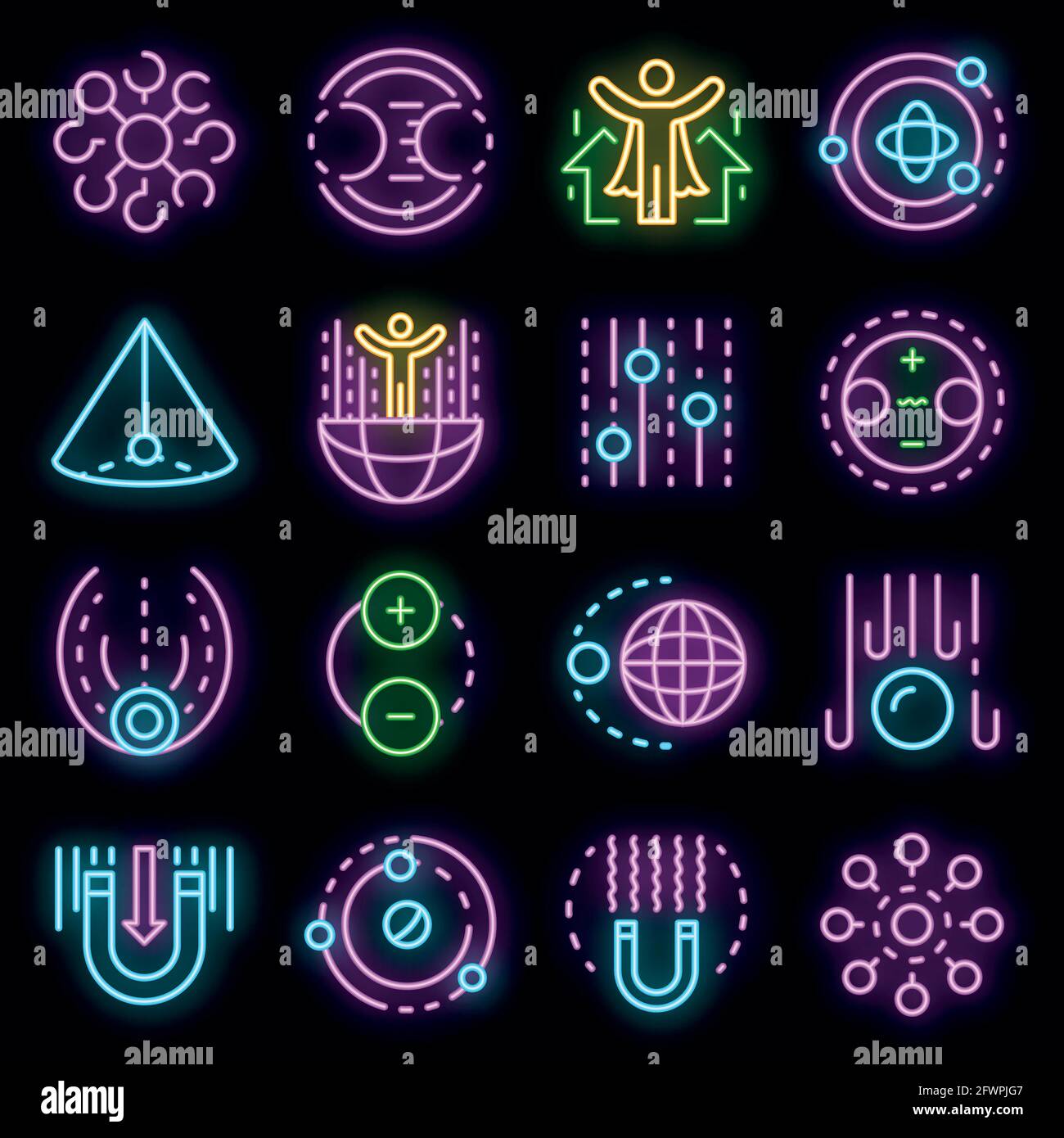 Gravity icons set. Outline set of gravity vector icons neon color on ... Gravity icons set. Outline set of gravity vector icons neon color on ...