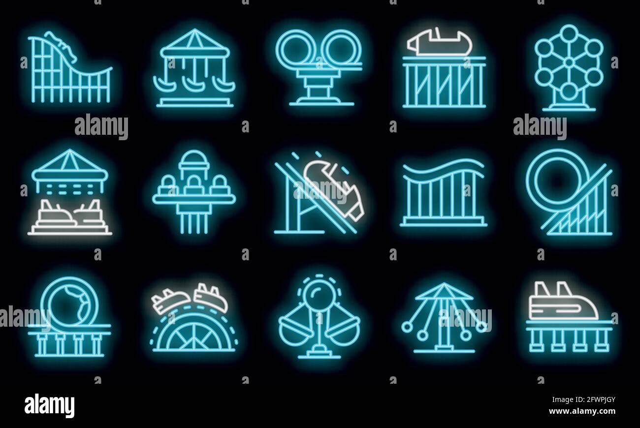 Roller coaster icons set. Outline set of roller coaster vector icons ...