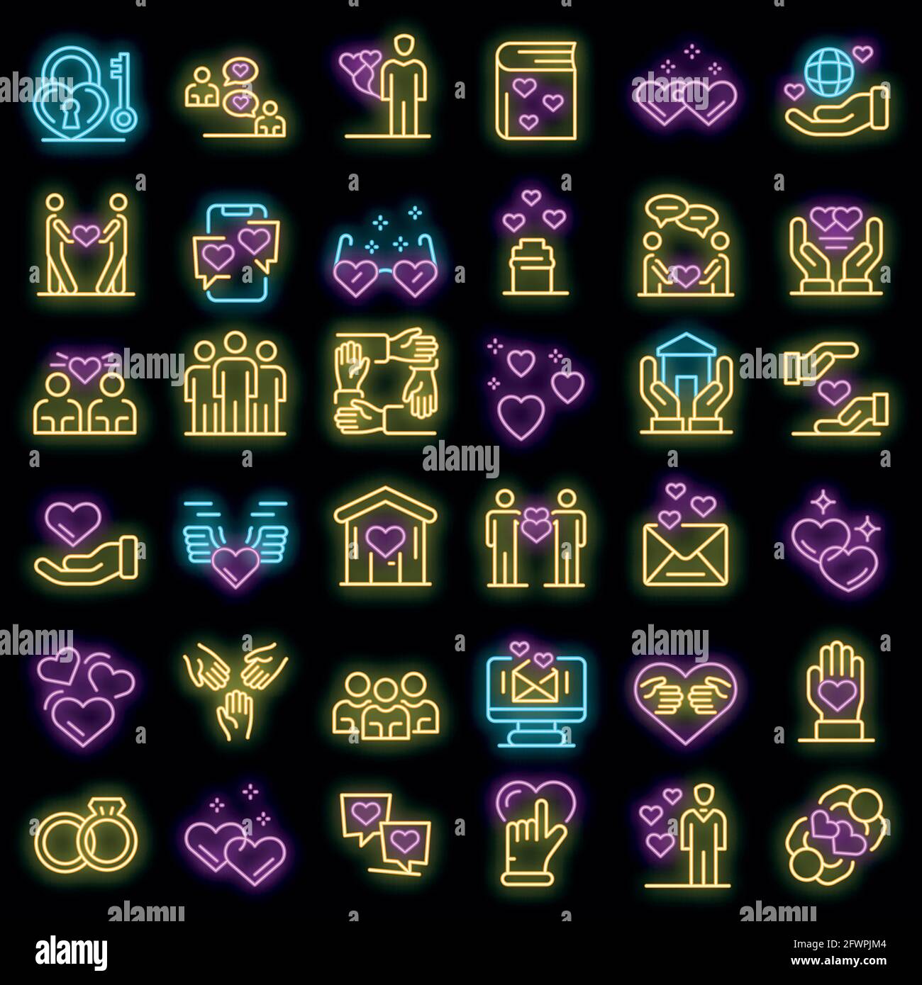 Affection icons set. Outline set of affection vector icons neon color ...