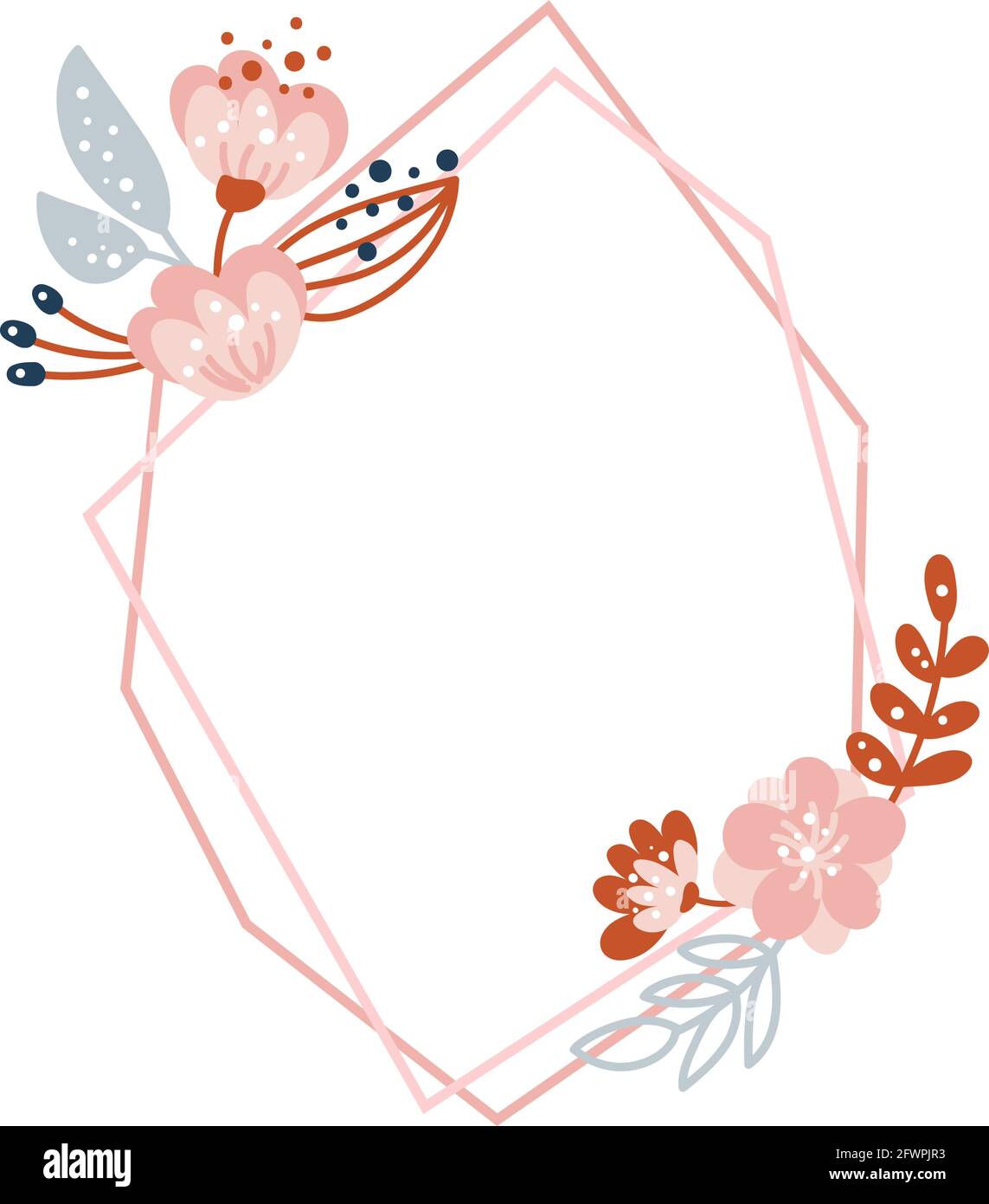 Floral Vector summer geometric polygon frame with floral bouquet and ...