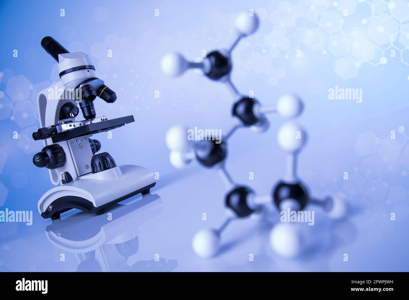 Atom, Microscope, Laboratory beakers,Science experiment Stock Photo - Alamy