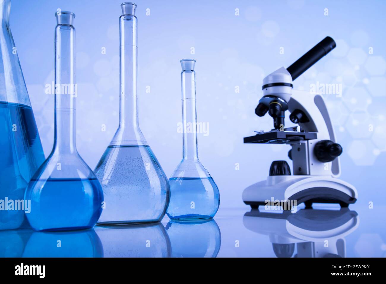 Development, Scientific glassware for chemical experiment Stock Photo ...