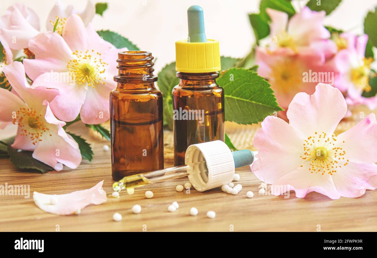 rosehip extract in bottles. Homeopathy. Selective focusnature Stock ...