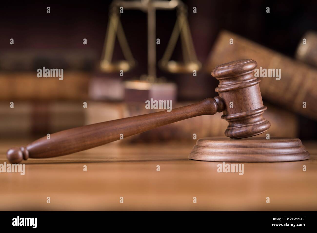 Law theme, mallet of judge, wooden gavel, globe background Stock Photo ...