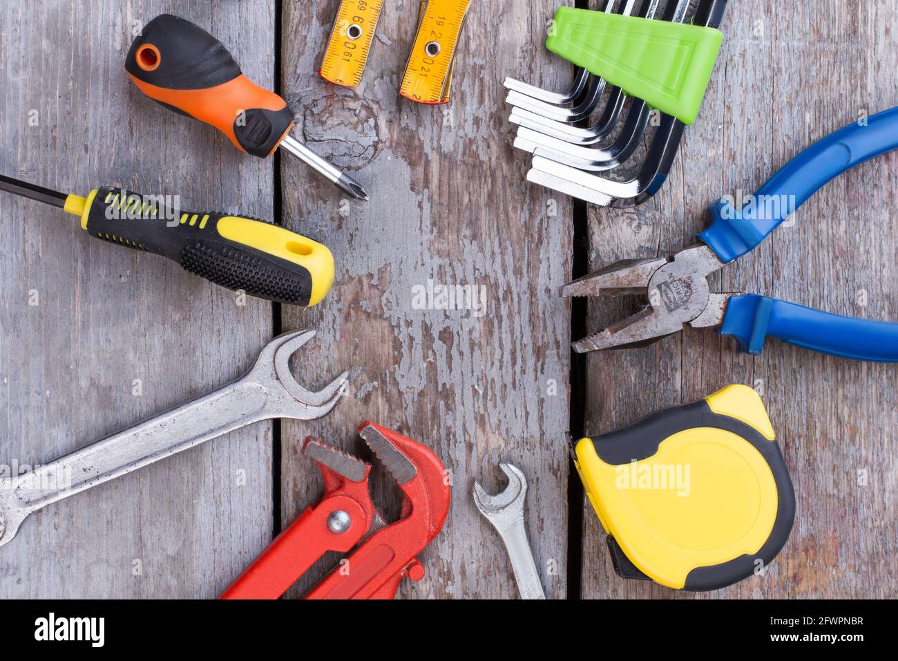 Set of construction tools, top view Stock Photo - Alamy