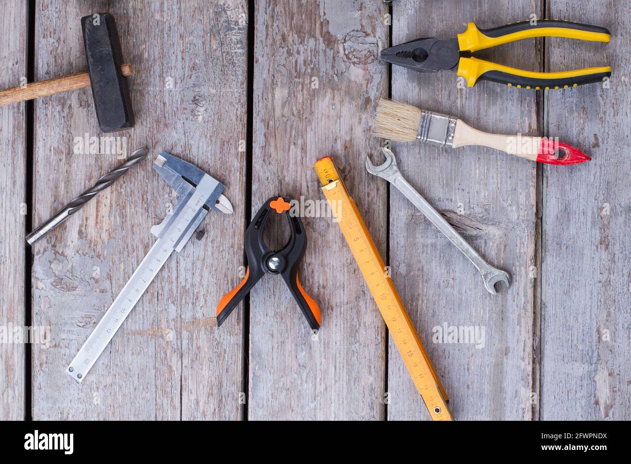 Topview different work tools hi-res stock photography and images - Alamy