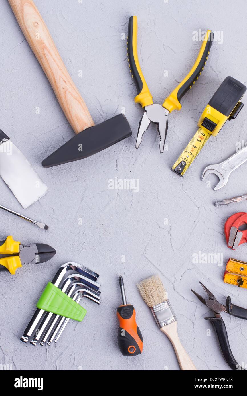 Set of house improvement tools, top view Stock Photo - Alamy
