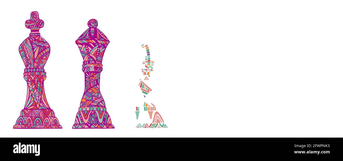 Colorful collection King, Queen, Bishop, Knight, Rook and Pawn Chess ...