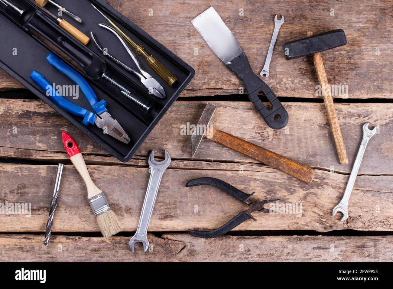 Topview different work tools hi-res stock photography and images - Alamy