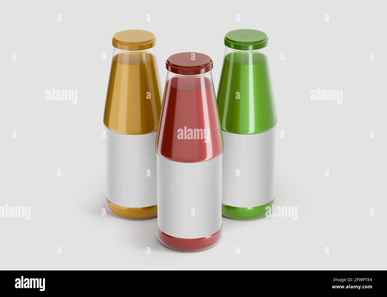 Juice Glass Bottle Mockup with white label, 3d Rendering on light ...
