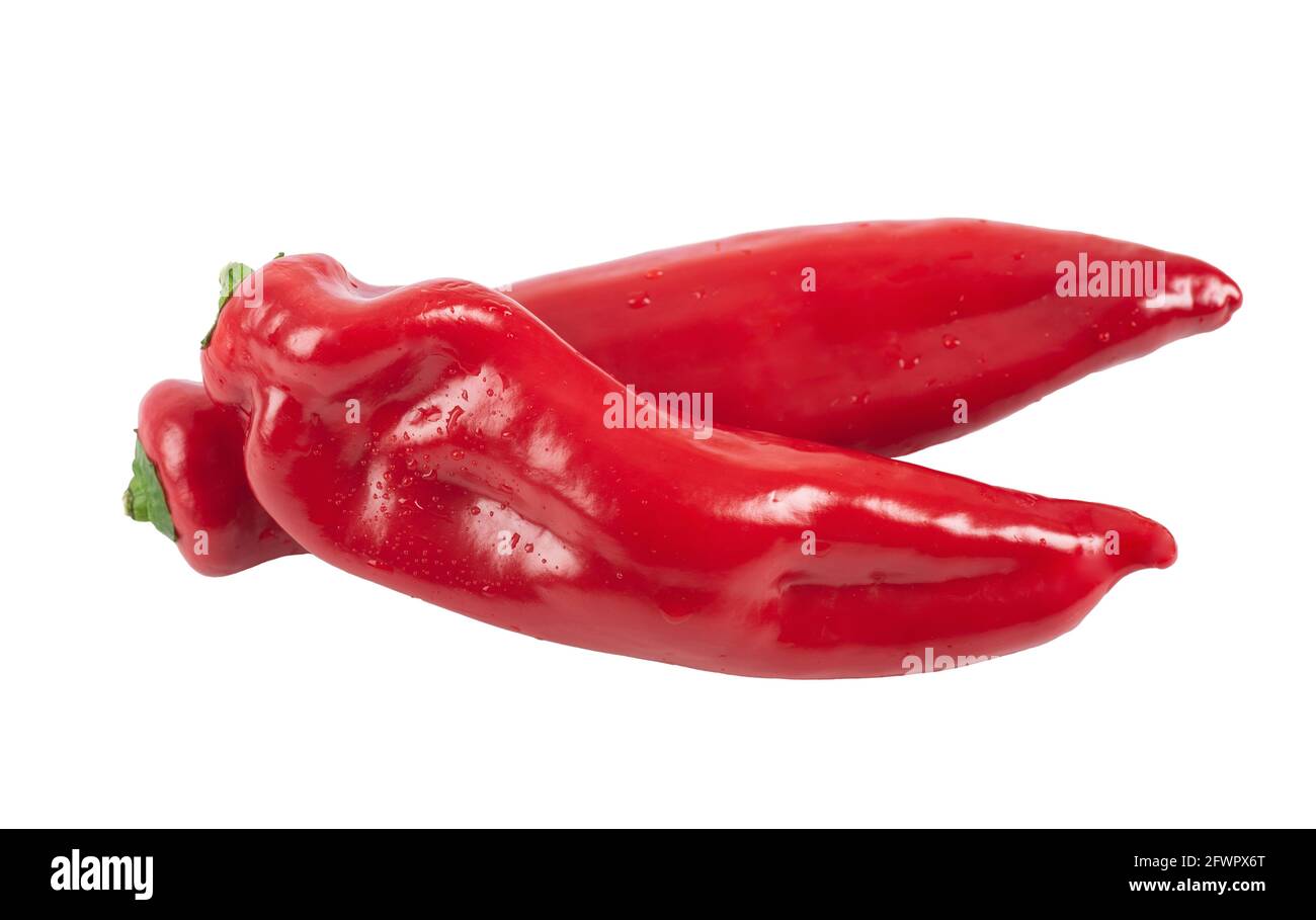 Red sweet romano bell pepper on white background Stock Photo - Alamy
