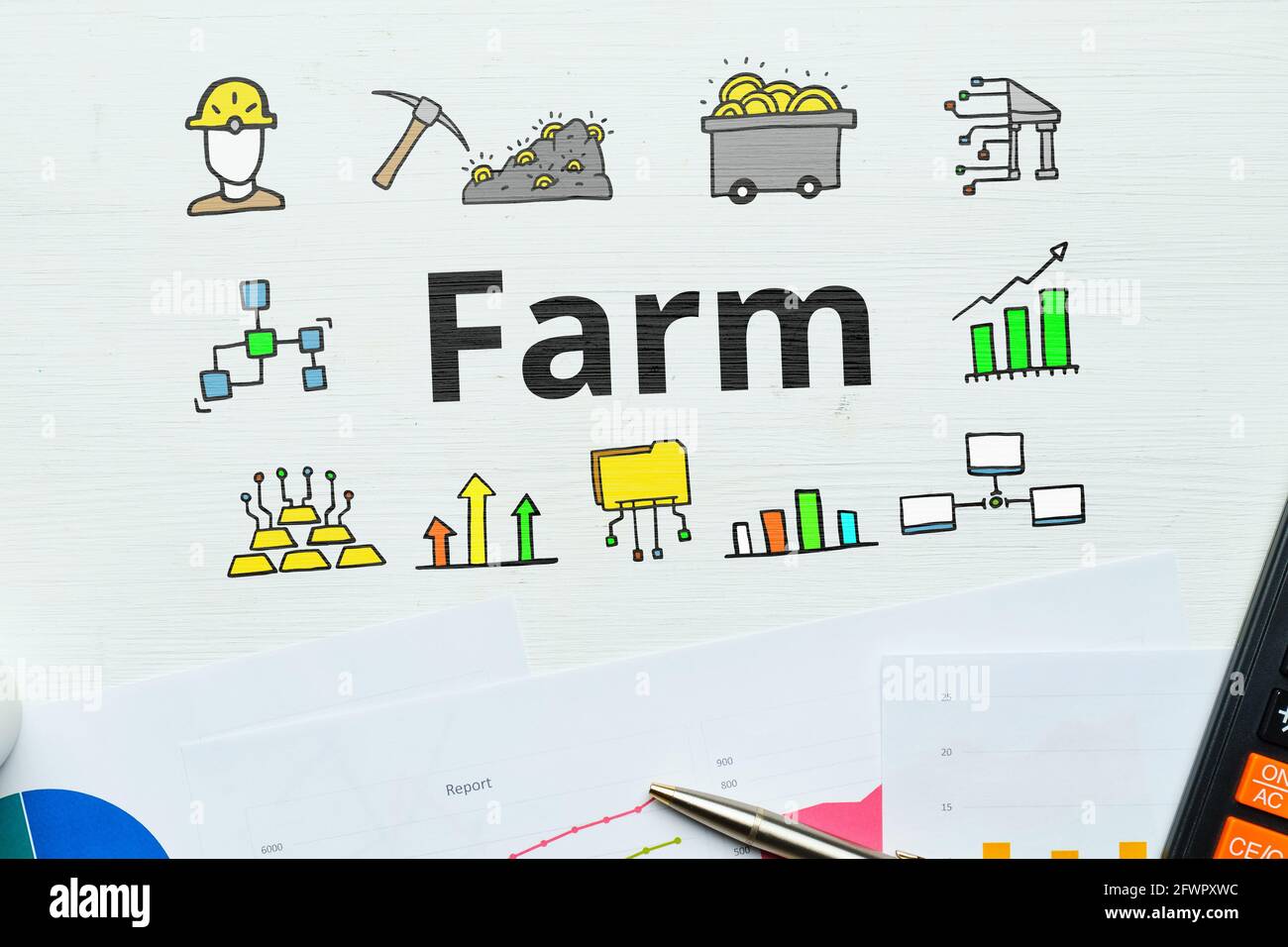 Concept farm for cryptocurrency with abstract icons Stock Photo - Alamy