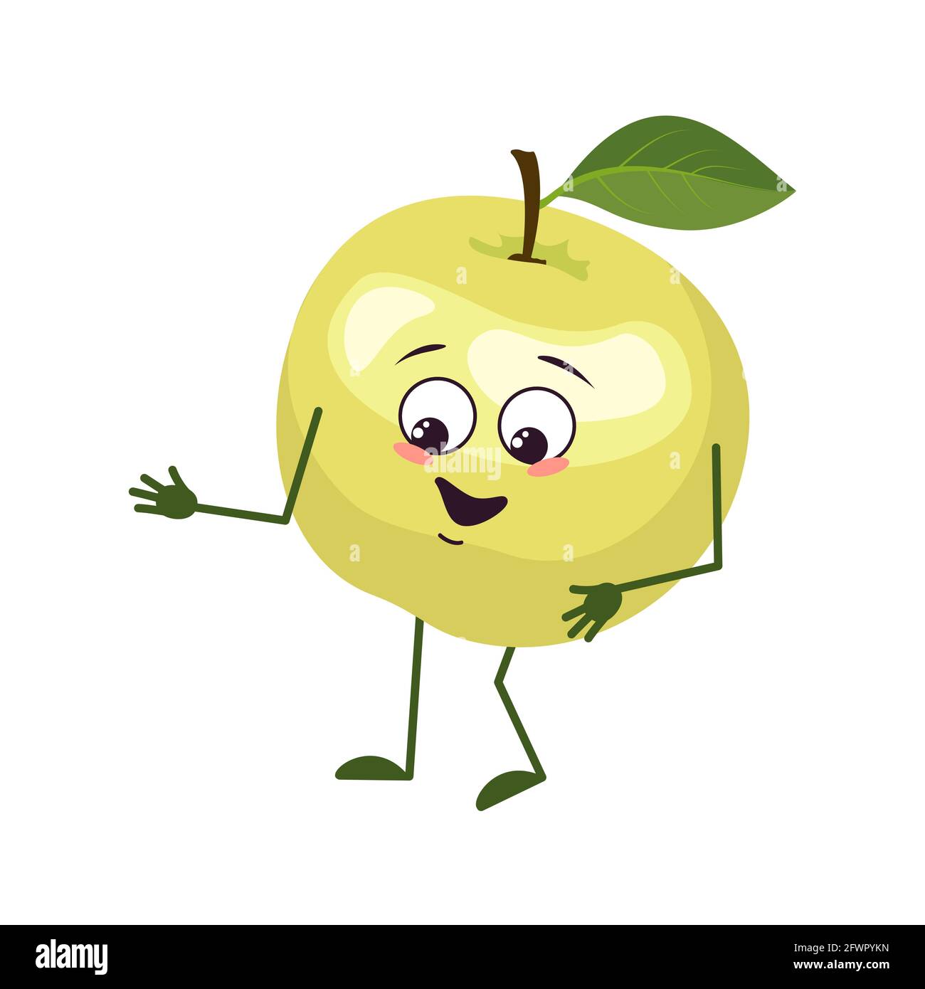 Cute apple character with joy emotions, smiling face, happy eyes, arms ...