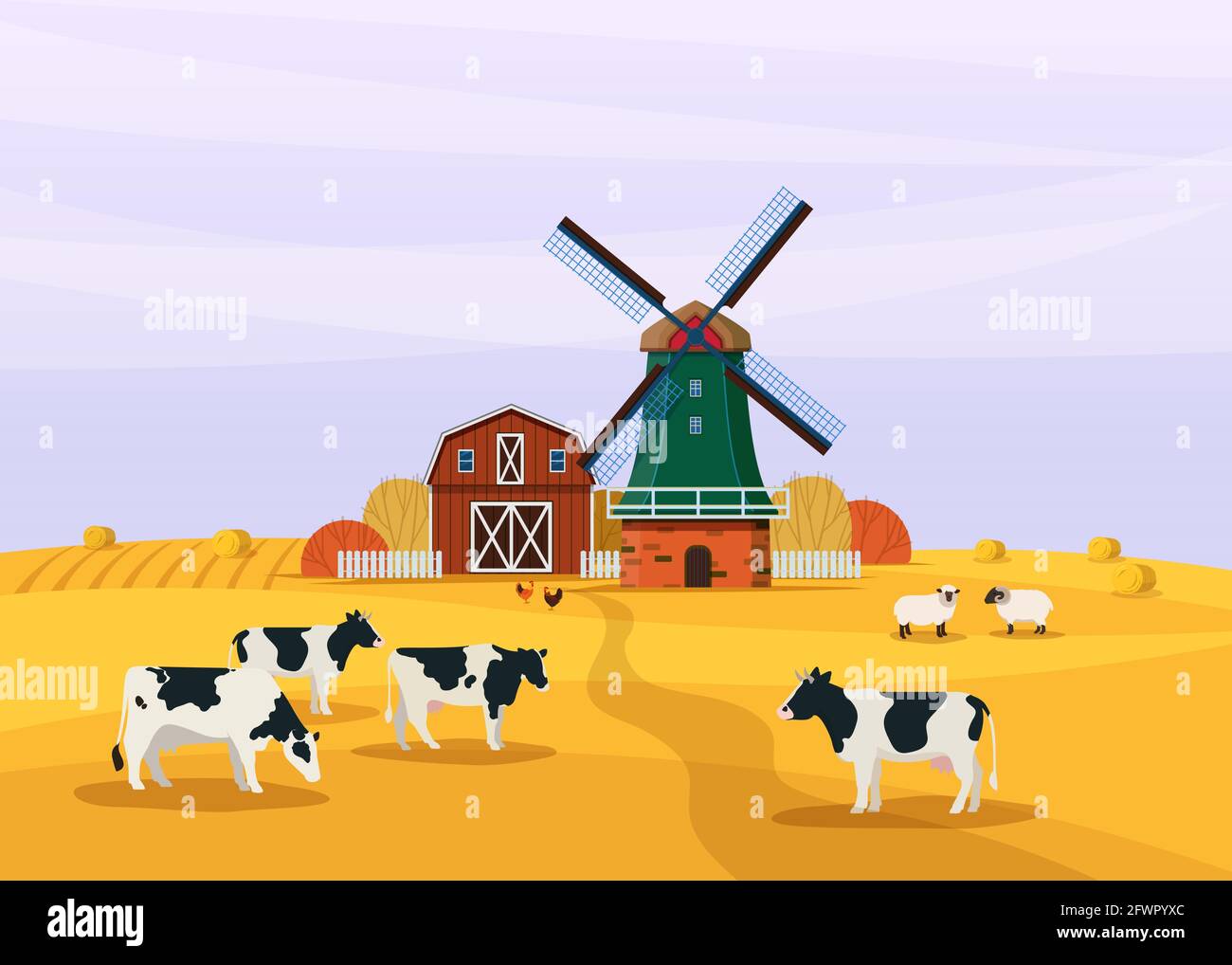 Cartoon illustration landscape windmill hi-res stock photography and ...