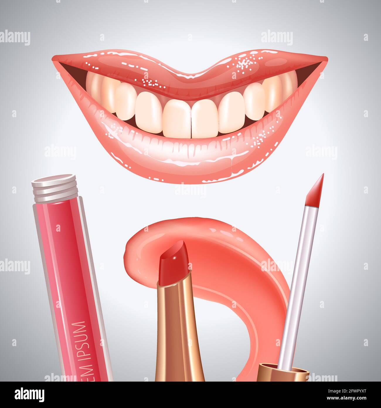 Make-up set for lips with realistic creme smear, realistic glossy ...