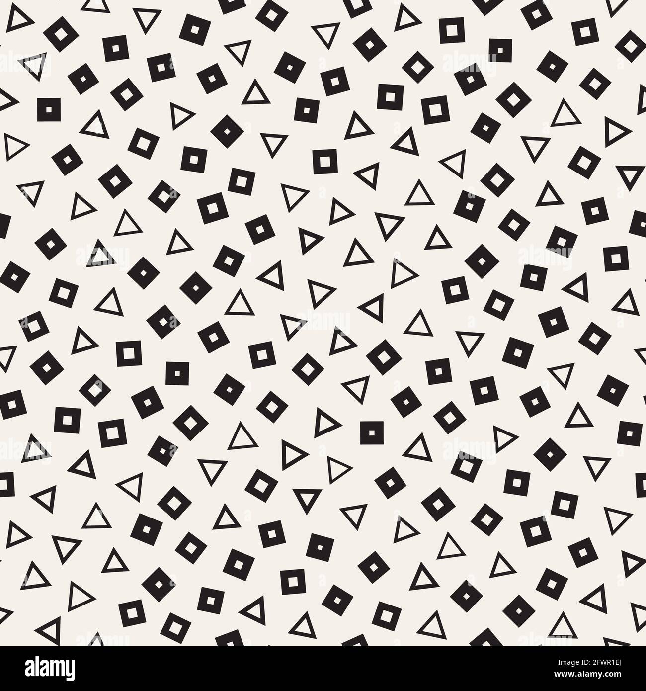 Seamless chaotic patterns. Randomly scattered geometric square triangle ...