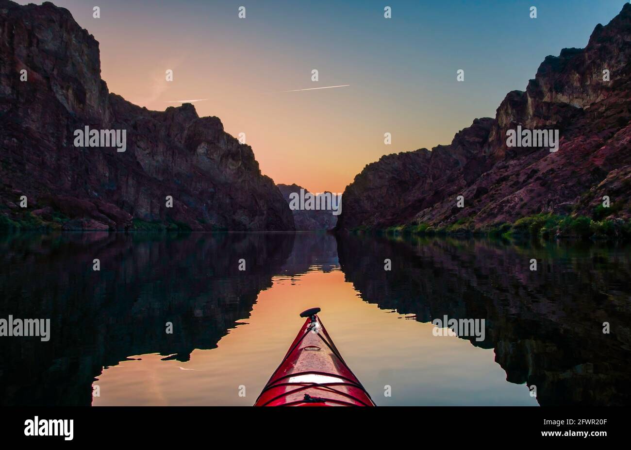 Kayaking Colorado River on Calm Water with Sunset Stock Photo - Alamy