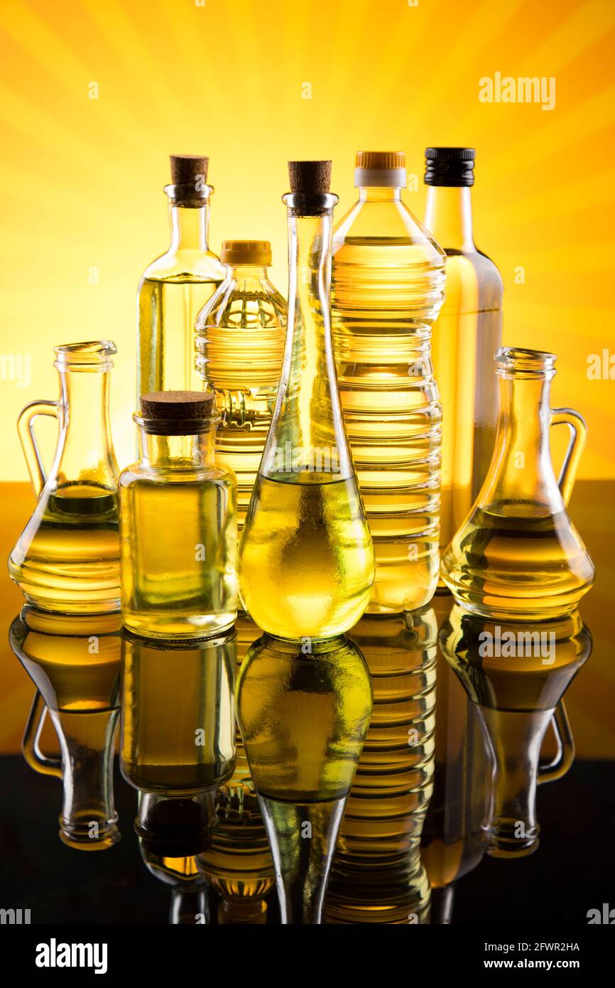 Cooking and food oil products, Extra virgin olive Stock Photo - Alamy