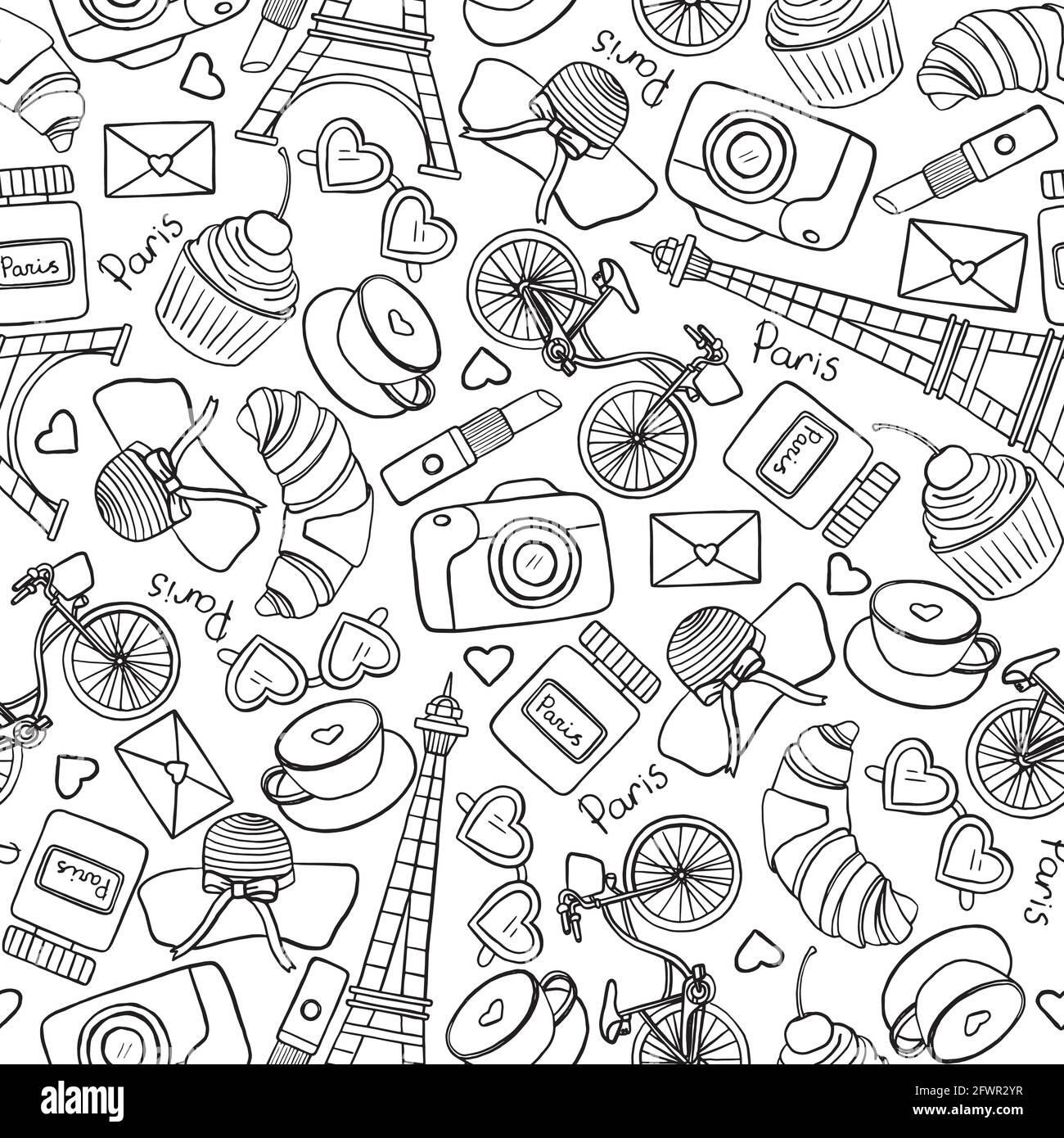 Seamless vector pattern of Paris french symbols,landmarks.Travel icons ...