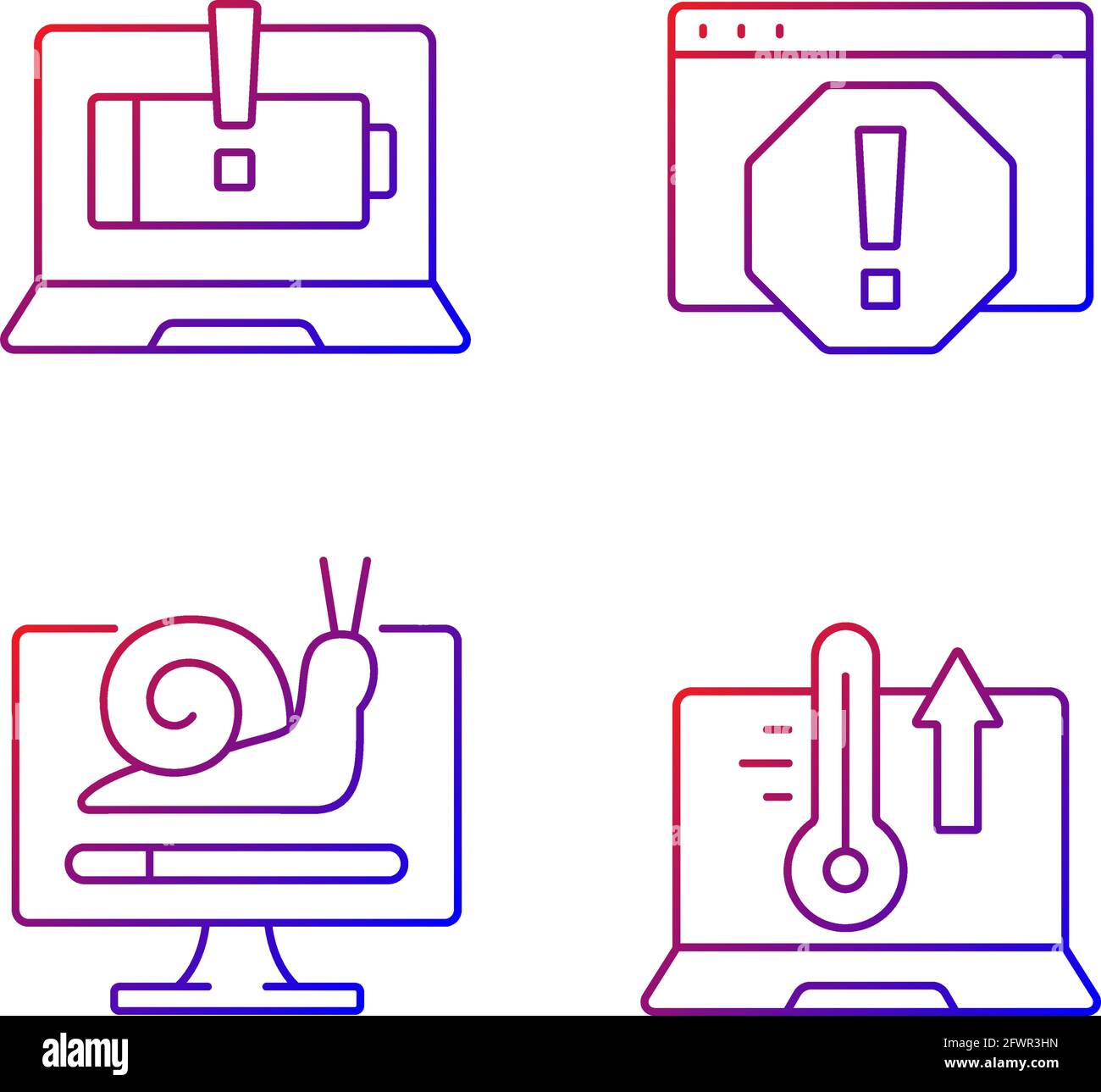 Computer Errors Gradient Linear Vector Icons Set Stock Vector Image And Art Alamy