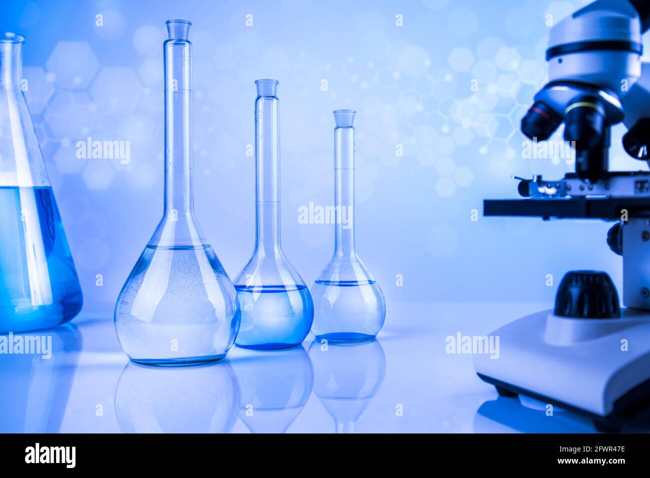 Development, Scientific glassware for chemical experiment Stock Photo ...