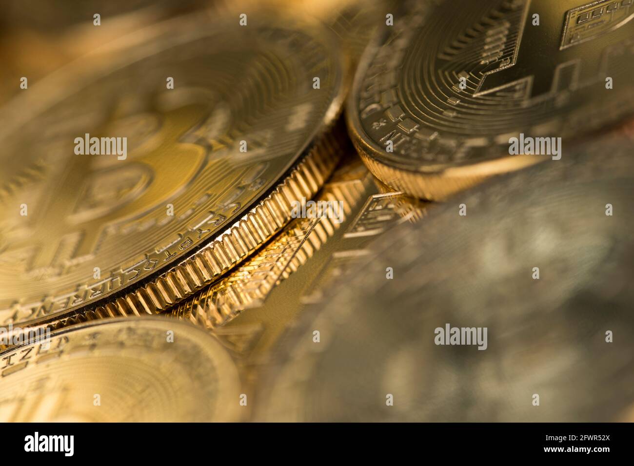 Virtual money, Currency. Bitcoin coins, financial chart Stock Photo - Alamy