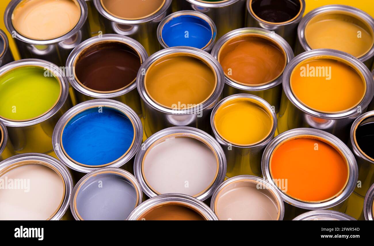 Paint cans color palette and Rainbow colors Stock Photo - Alamy