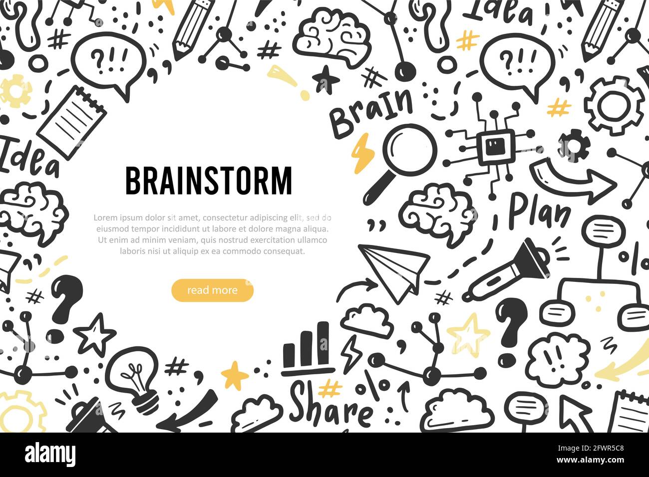 Hand drawn banners template with brainstorm, idea, brain elements ...