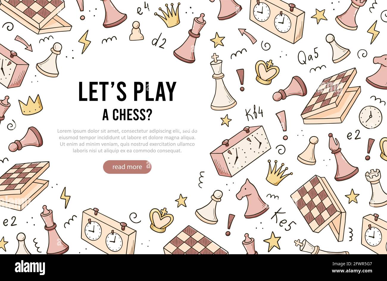 Hand drawn banners template with cartoon chess game elements. Doodle ...