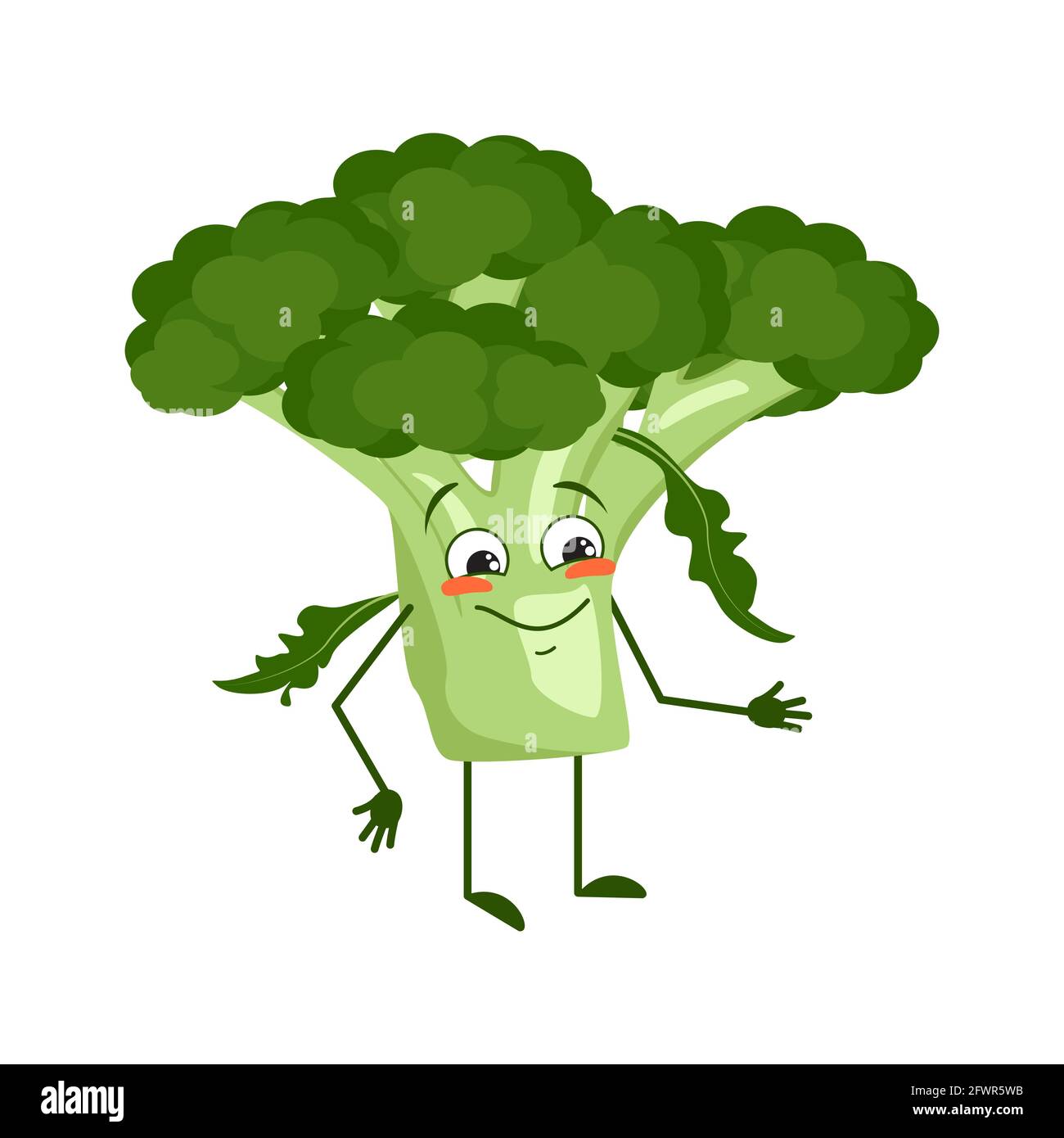 Cute broccoli character with joy emotions, smiling face, happy eyes ...