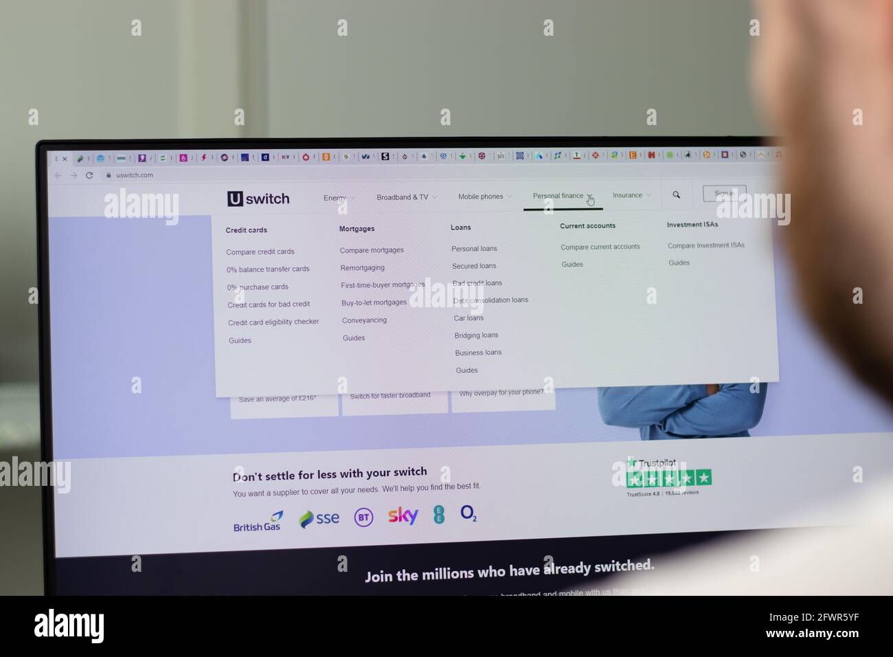New York, USA - 1 May 2021: Uswitch company website on screen ...