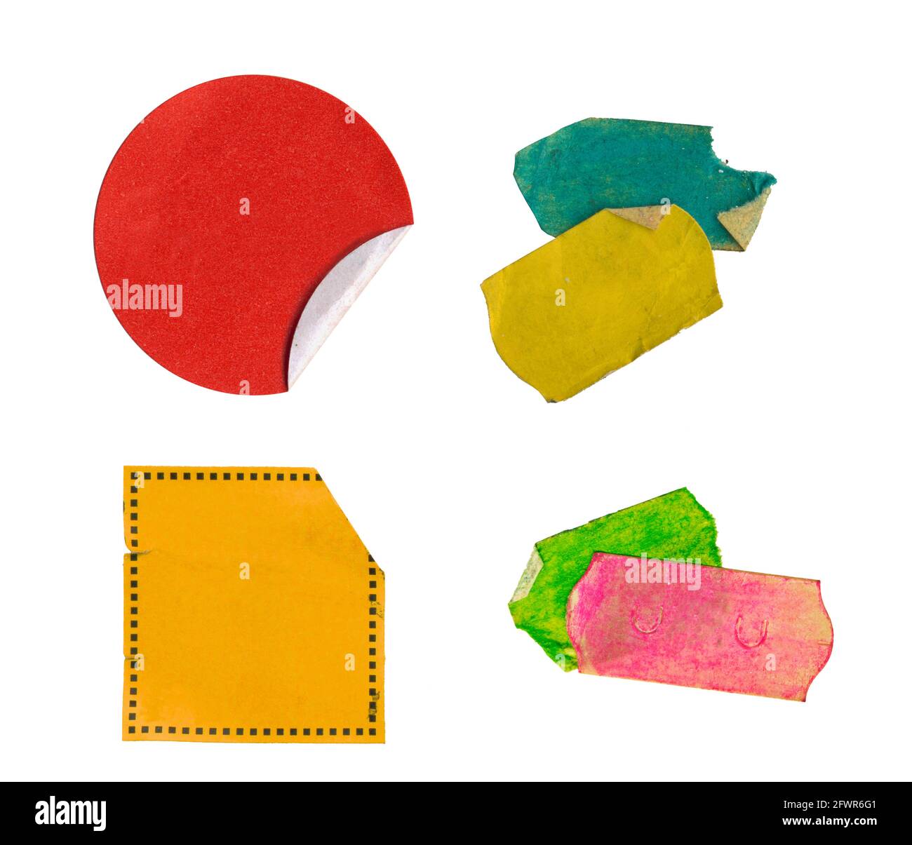 set of empty grungy adhesive price stickers, multicolored price tags ...