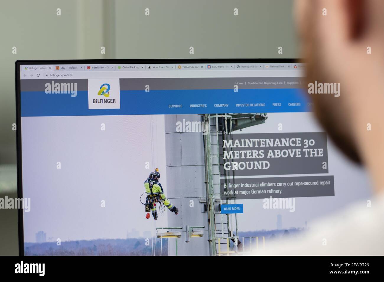 New York, USA - 1 May 2021: Bilfinger company website on screen ...