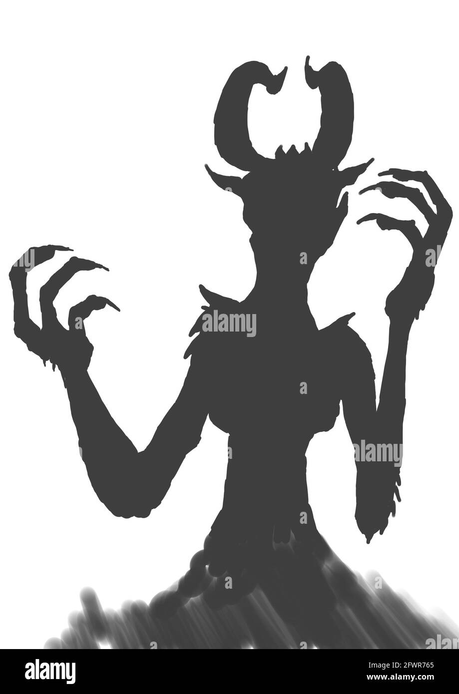 illustration of a creepy horned demon Stock Photo - Alamy