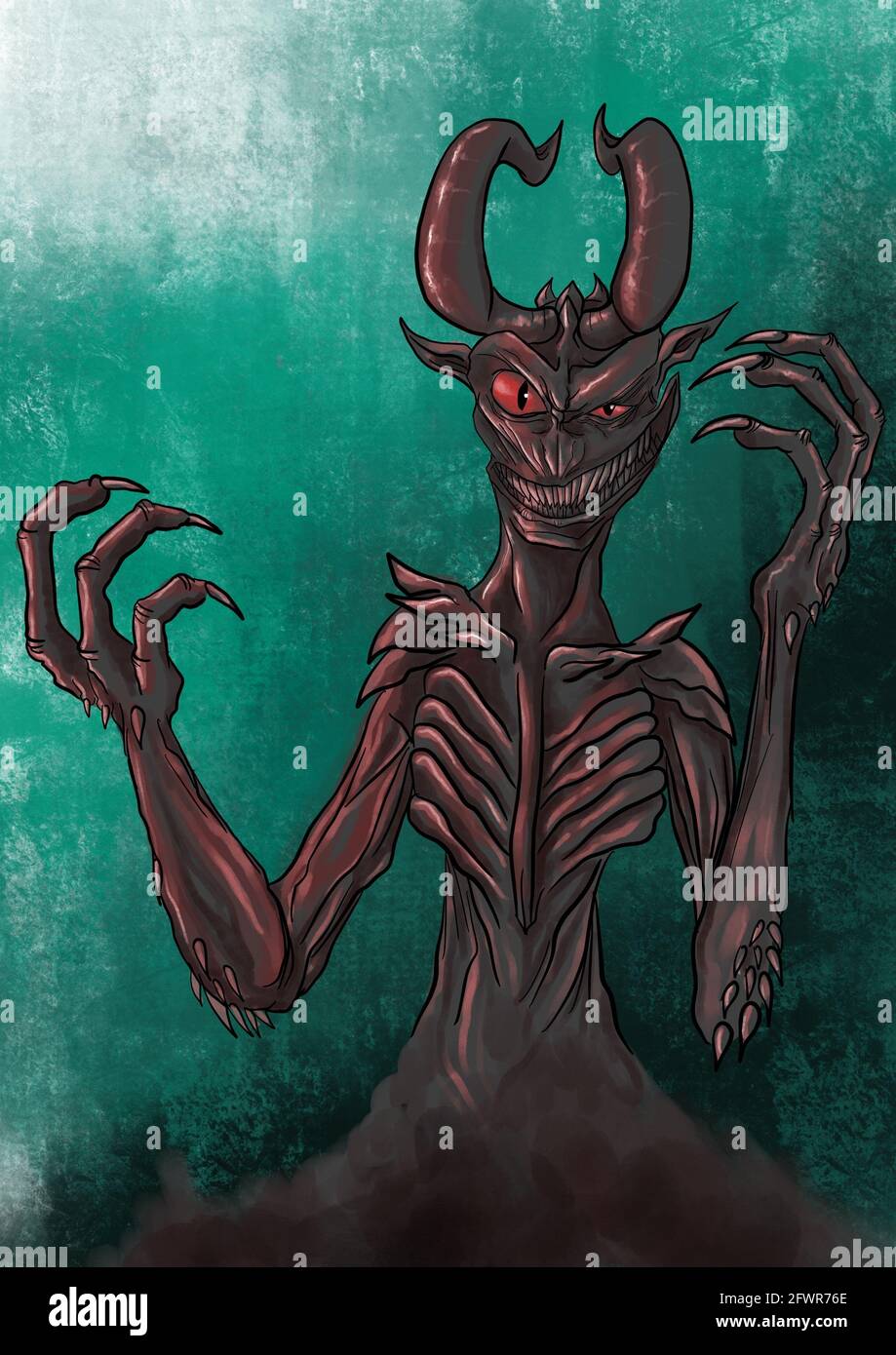 illustration of a creepy horned demon Stock Photo - Alamy